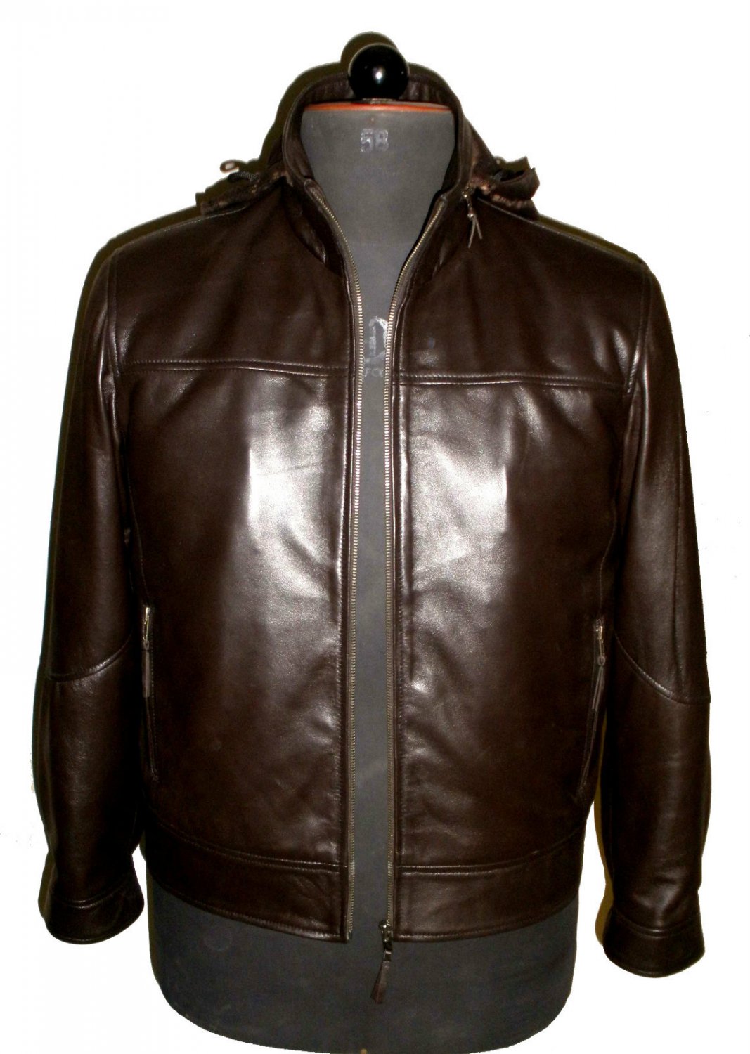 NWT Men's High Neck Retrieve able hood Bomber Leather Jacket Style M52