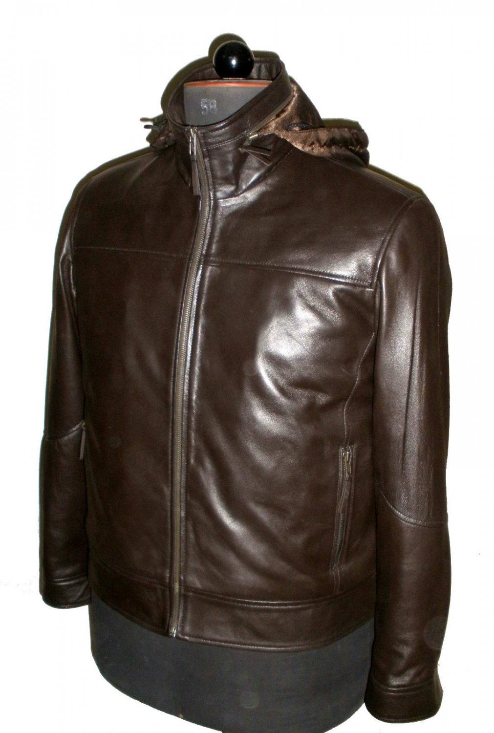NWT Men's High Neck Retrieve able hood Bomber Leather Jacket Style M52