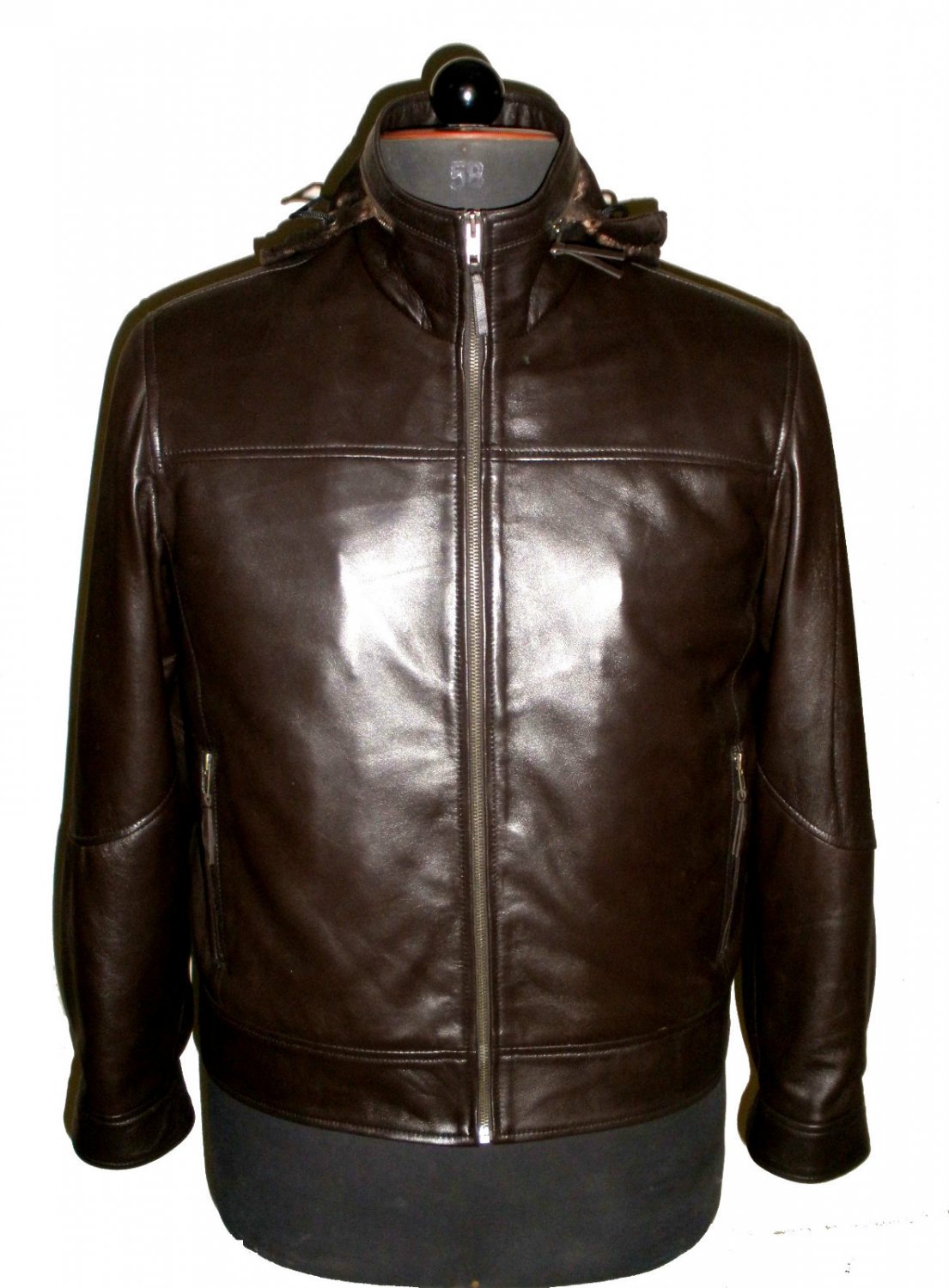 NWT Men's High Neck Retrieve able hood Bomber Leather Jacket Style M52