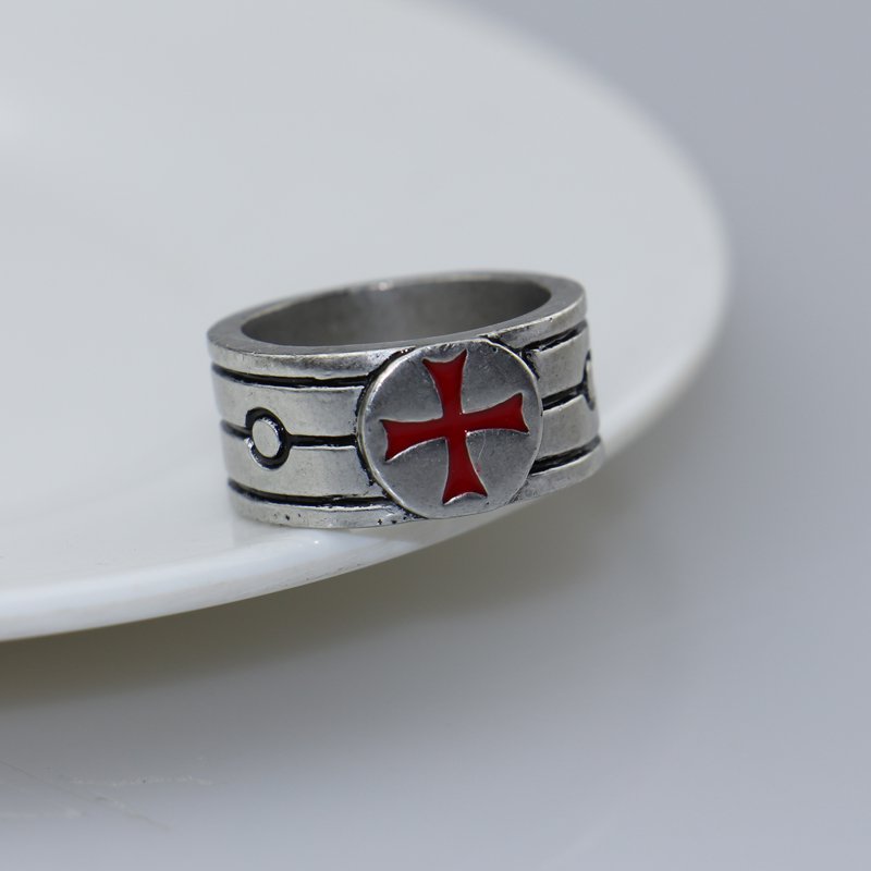 New ASSASSINS Creed Cosplay Gamer Antique Silver TEMPLAR Red Cross BAND ...