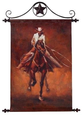 Midnight Cowboy Western Hand-Painted Tapestry Wall Hanging 30.5" x 42.5"