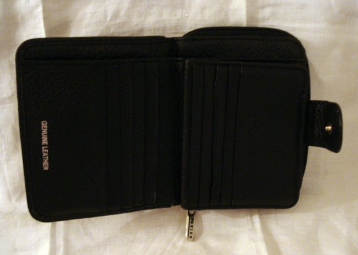 Danier pebble grained black leather French purse style wallet roomy ...