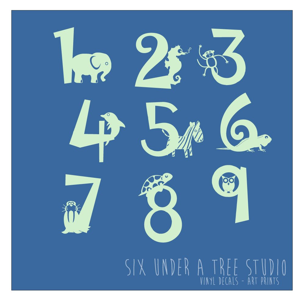 1 to 9 Animal Numbers Wall Vinyl Decals Art Graphics Stickers