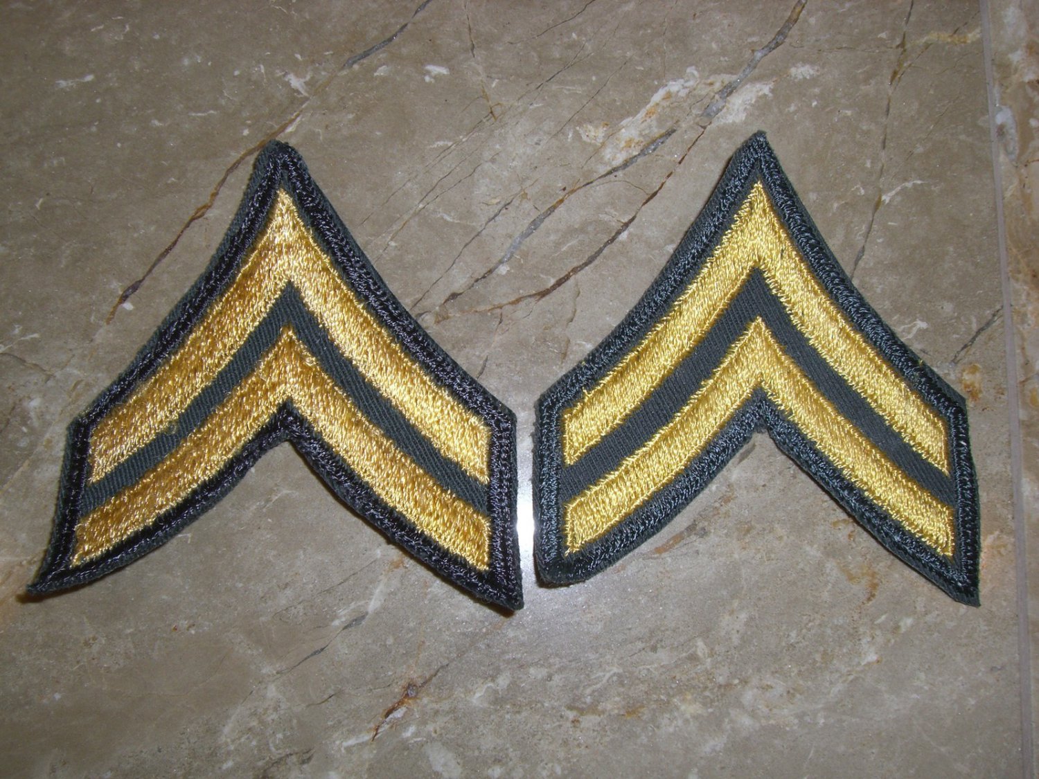 WWII 2 CORPORAL 2 STRIPE PATCHES Gold Stripes - Chevrons - Brand New