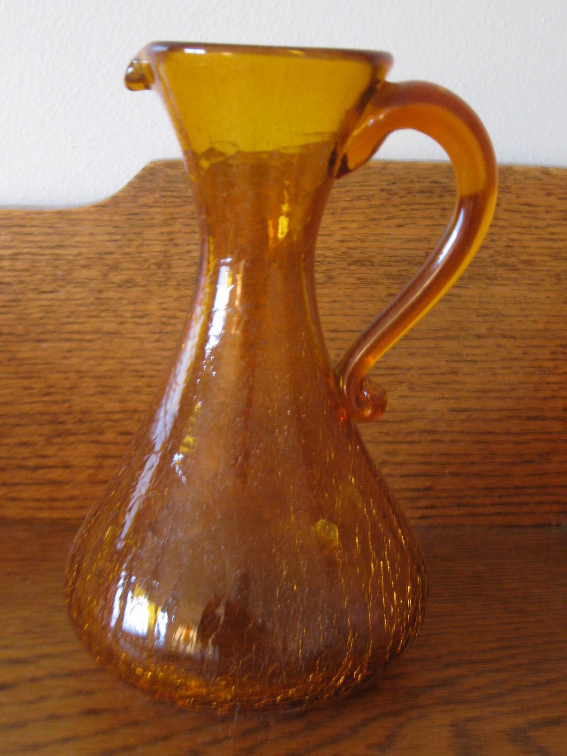 Crackle Glass Amber / Gold Large Pitcher Hand Blown Crackle Glass Amber / Gold Large Pitcher Hand Blown