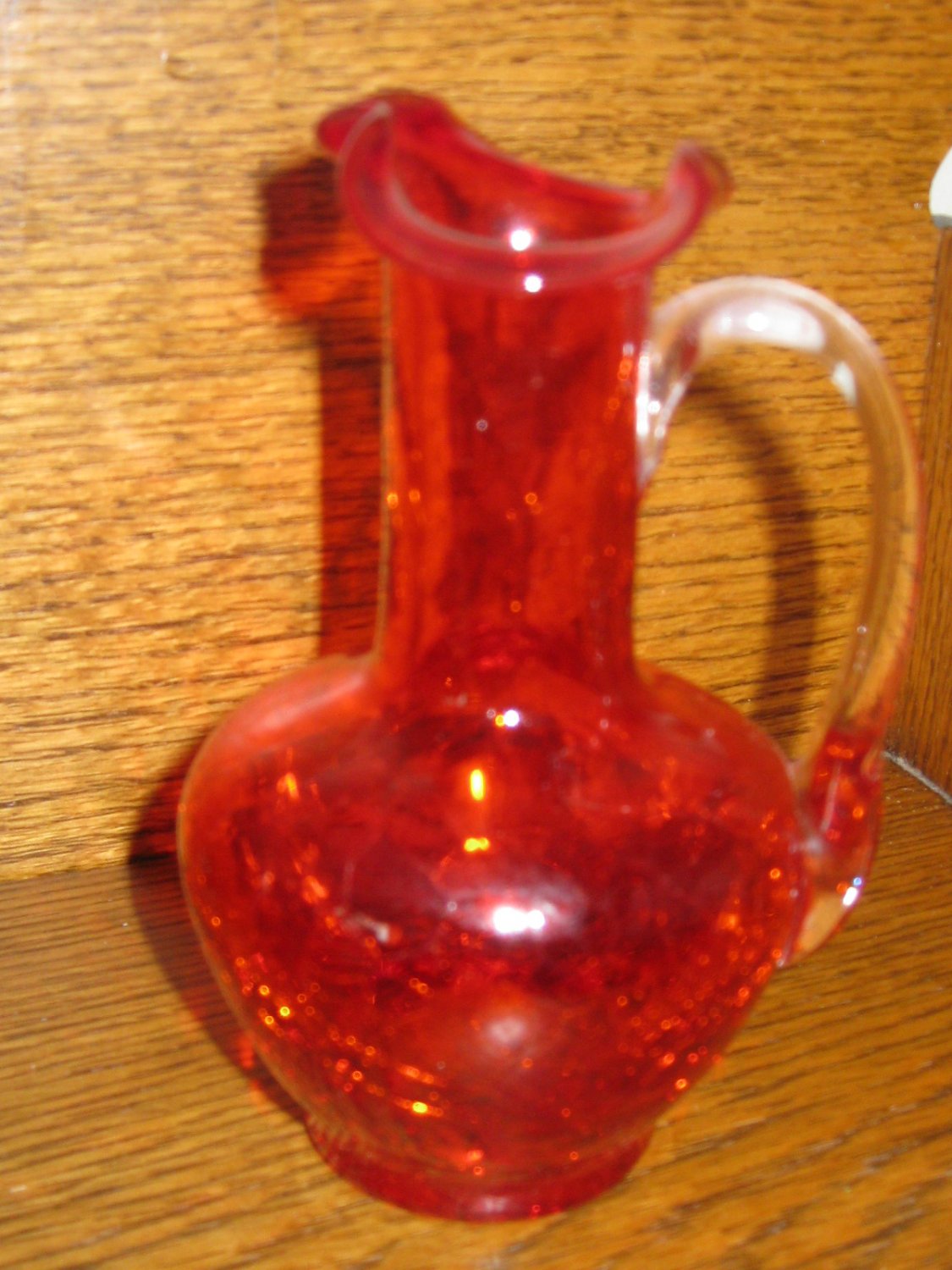 Crackle Glass Fluted Pitcher Red / Orange With Clear Applied Handle ... Crackle Glass Fluted Pitcher Red / Orange With Clear Applied Handle ...