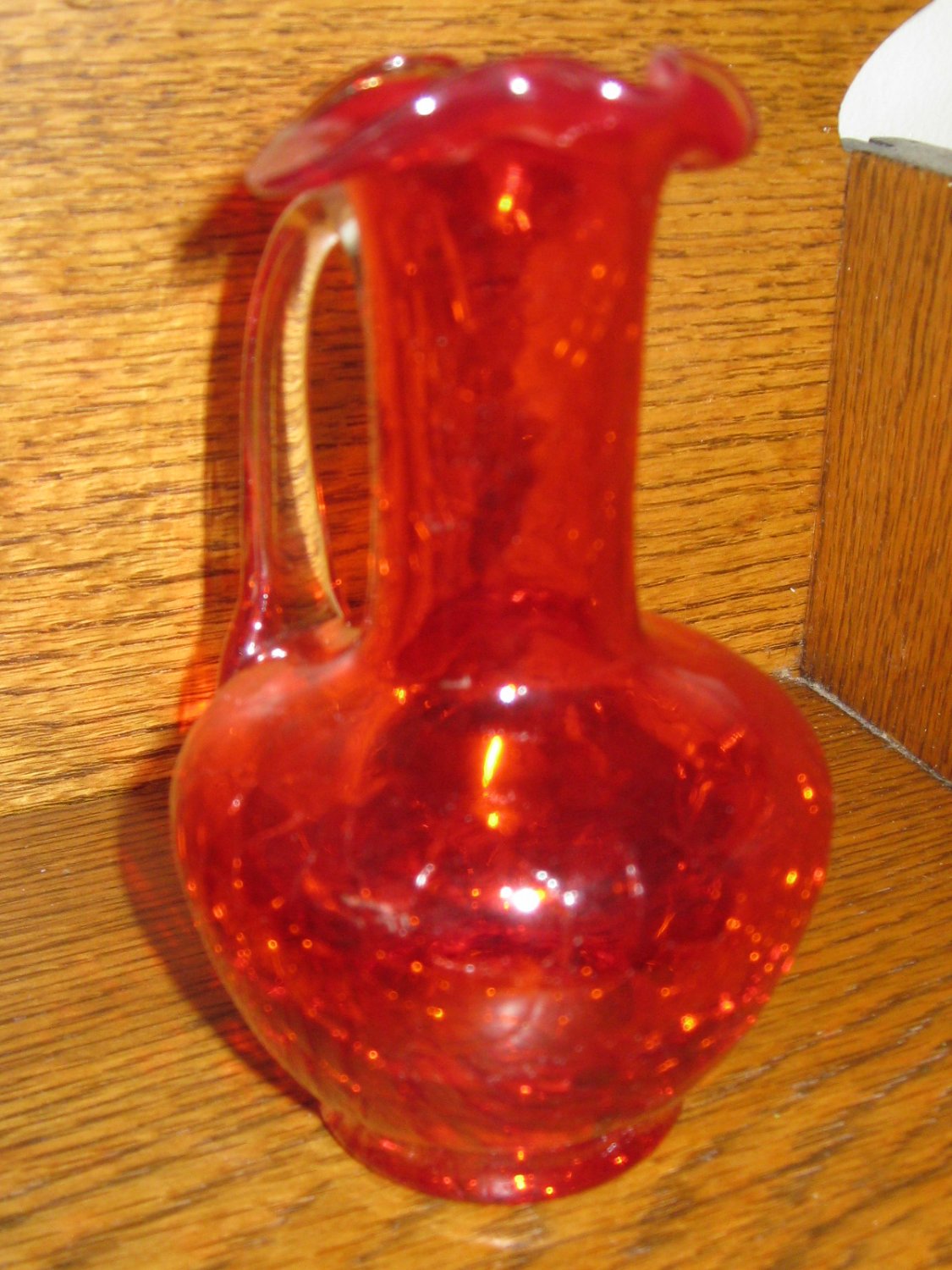 Crackle Glass Fluted Pitcher Red / Orange With Clear Applied Handle ... Crackle Glass Fluted Pitcher Red / Orange With Clear Applied Handle ...