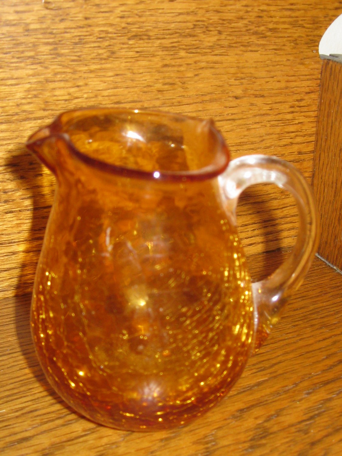 Crackle Glass Pitcher Amber / Gold Unique Shape With Clear Applied ... Crackle Glass Pitcher Amber / Gold Unique Shape With Clear Applied ...