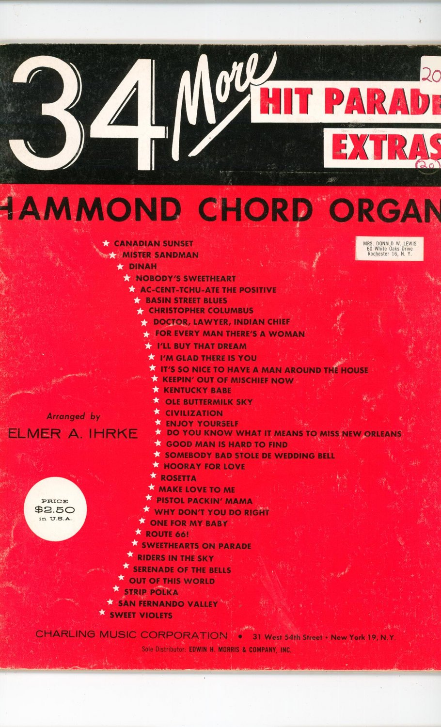 Vintage 34 More Hit Parade Extras Hammond Chord Organ Music Book Elmer ...