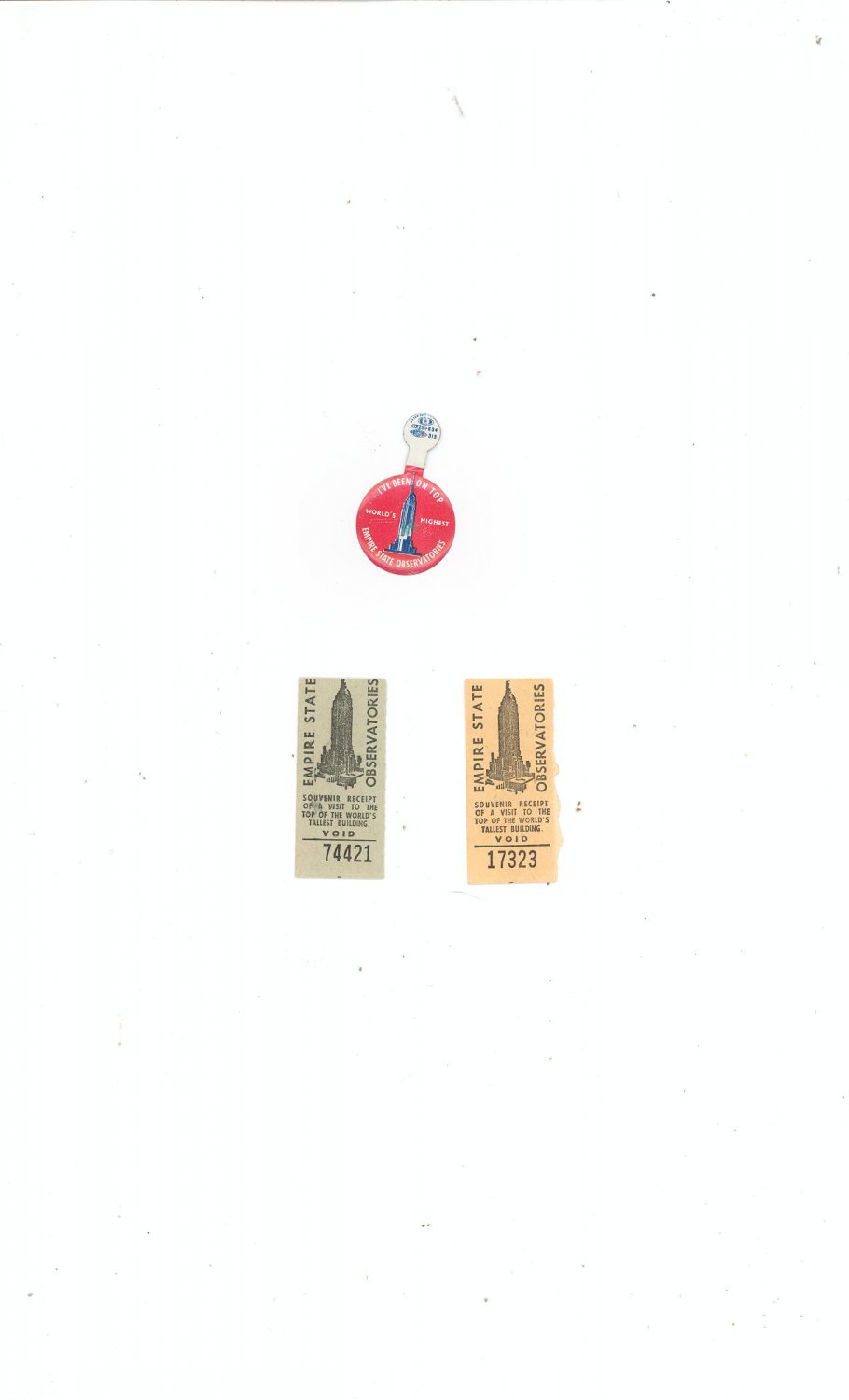 Vintage Empire State Observatories Ticket Stubs & Souvenir Metal Button ... Vintage Empire State Observatories Ticket Stubs & Souvenir Metal Button ...