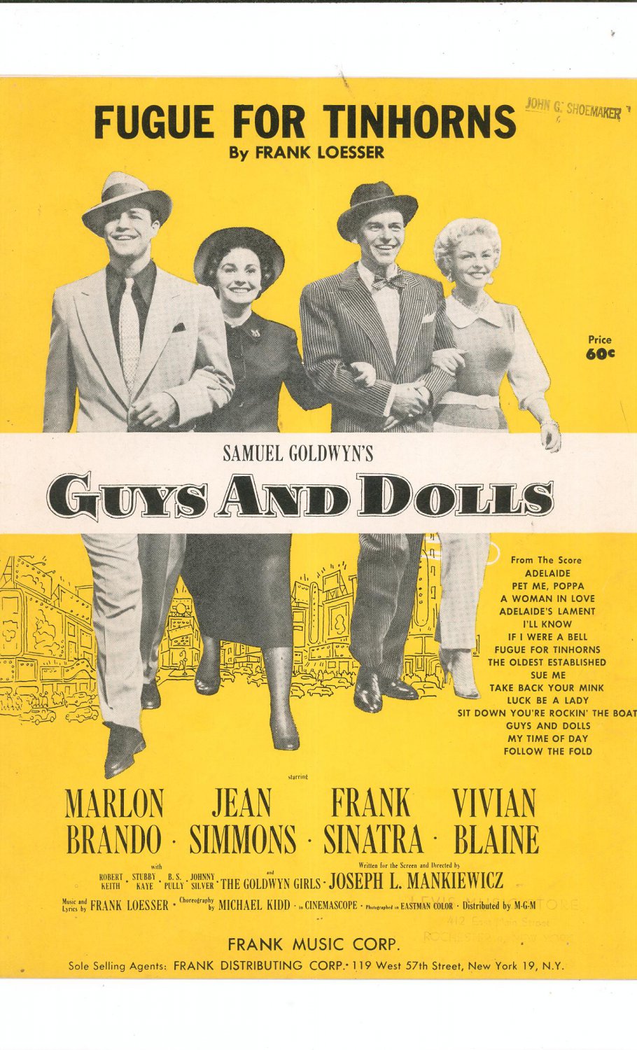 Fugue For Tinhorns Guys And Dolls Vintage Sheet Music