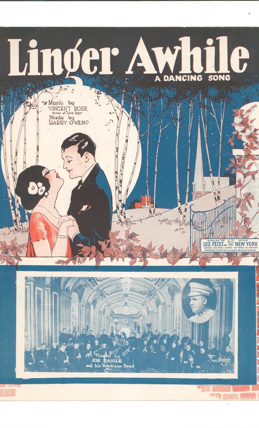 Vintage Linger Awhile A Dancing Song Jos Basile On Cover Sheet Music