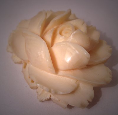 Antique Ivory Rose Brooch Carved Pin Art Deco Retro