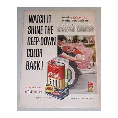 1955 Johnson's Deep Gloss Carnu Car Wax Vintage Color Print Ad