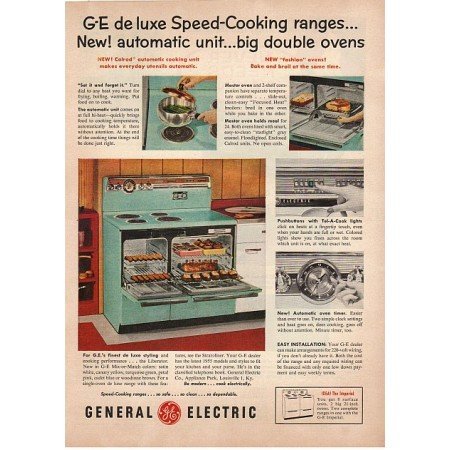 1955 General Electric LIBERATOR Cooking Range Color Print Ad