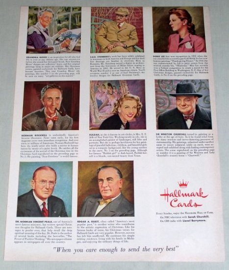 1953 Hallmark Card Hall Of Fame Two Page Color Print Ad Rockwell Churchhill