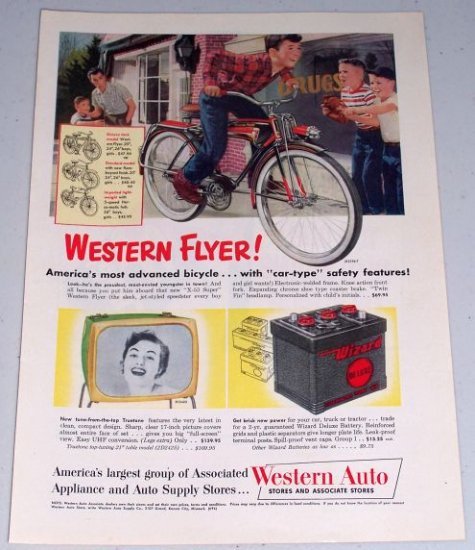 1954 Western Auto Stores X-53 Super Western Flyer Bicycle Color Print Ad