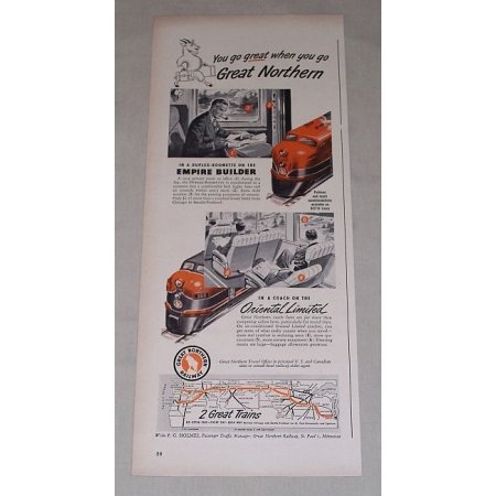 1949 Great Northern Railway Railroad Color Print Ad
