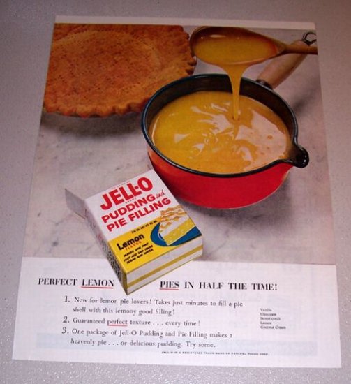 1954 Jello Pudding Pie Filling Lemon Pies Color Print Ad