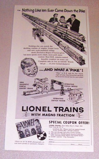 1954 Lionel Toy Train Locomotives Print Ad