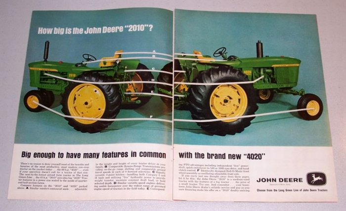 1964 John Deere 2010 and 4020 Diesel Farm Tractors 2 Page Color Print Ad