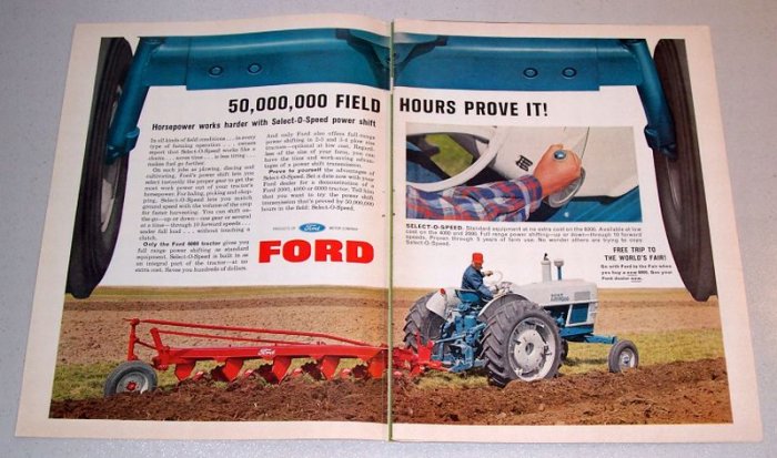1964 Ford 6000 Diesel Farm Tractor 2 Page Color Print Ad