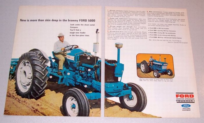1966 Ford 5000 Farm Tractor 2 Page Color Print Ad