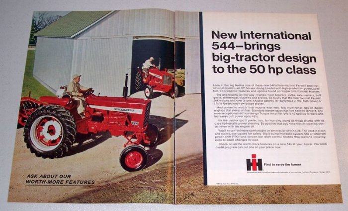 1968 International Harvester Farmall 544 Tractor 2 Page Color Print Ad