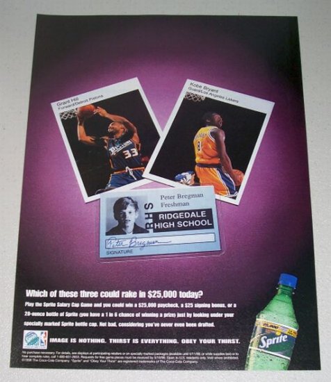 1998 Sprite Cola Color Print Ad NBA Celebrities Grant Hill Kobe Bryant