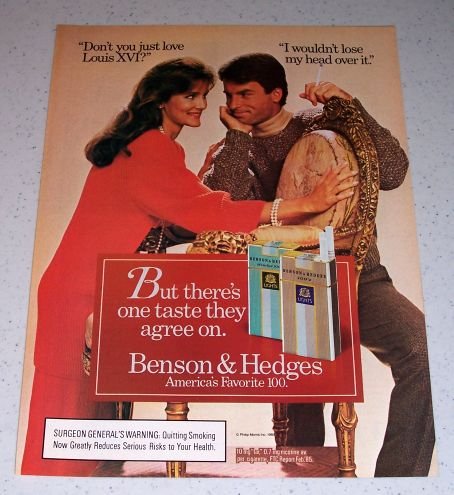 1985 Philip Morris Benson Hedges Lights Cigarettes Color Tobacco Ad