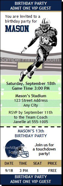 Rams Colored Football Party Ticket Invitation 2