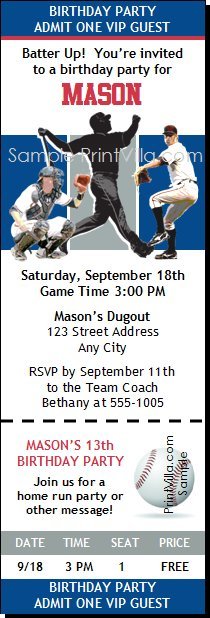 Texas Rangers Colored Ticket Invitation