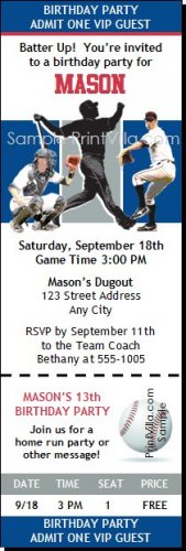 Texas Rangers Colored Ticket Invitation