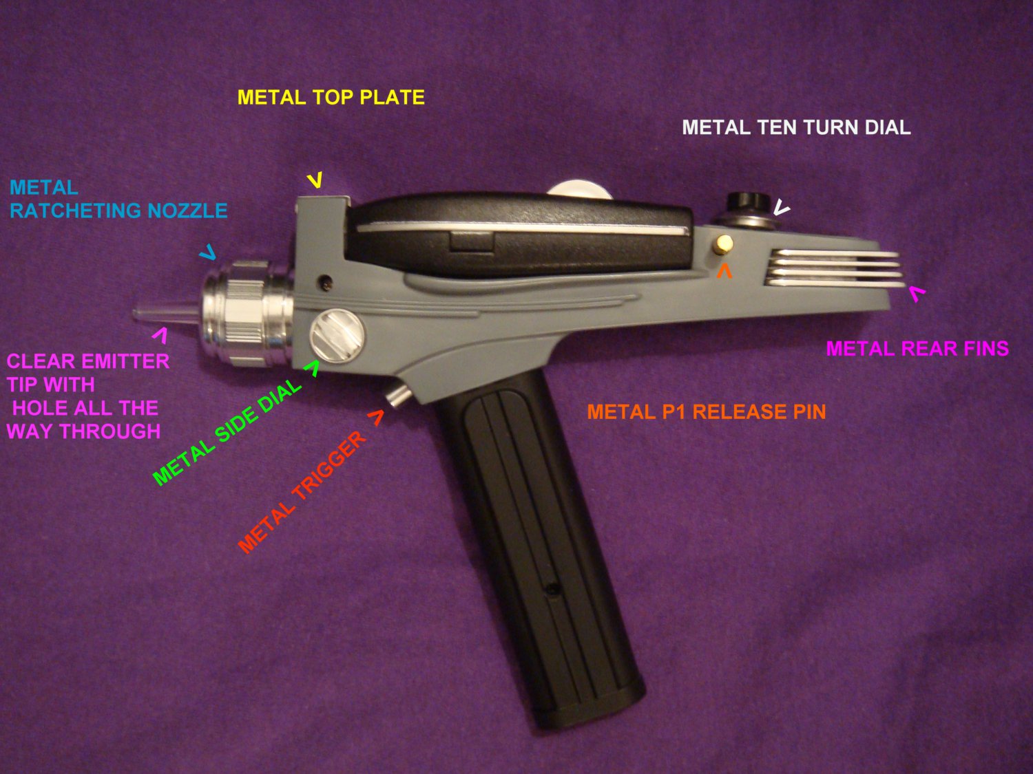 MODIFIED ART ASYLUM / DIAMOND STAR TREK PHASER WITH LASER AND MANY ...
