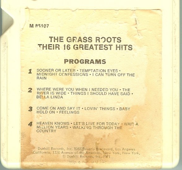 The Grass Roots - Their 16 Greatest Hits 8-track tape