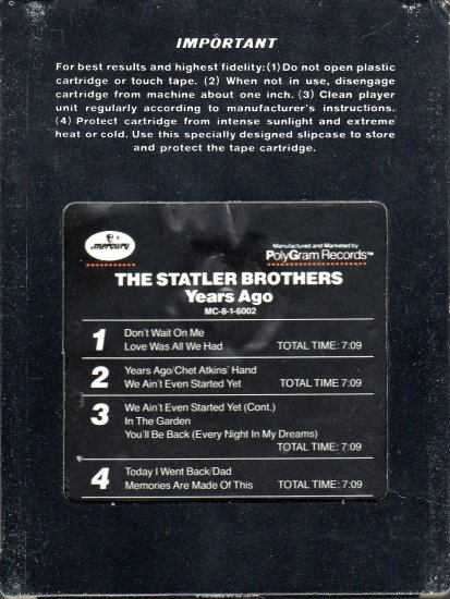The Statler Brothers - Years Ago 1981 8-track tape