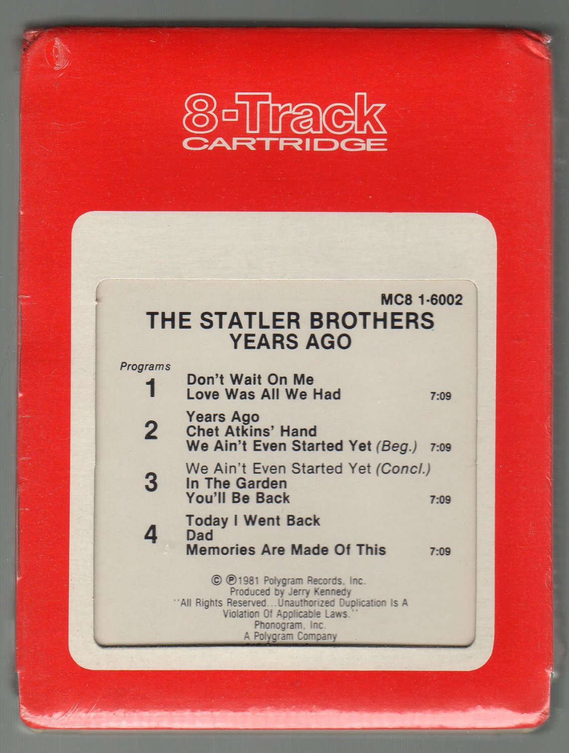 The Statler Brothers - Years Ago 1981 RCA Sealed 8-track tape