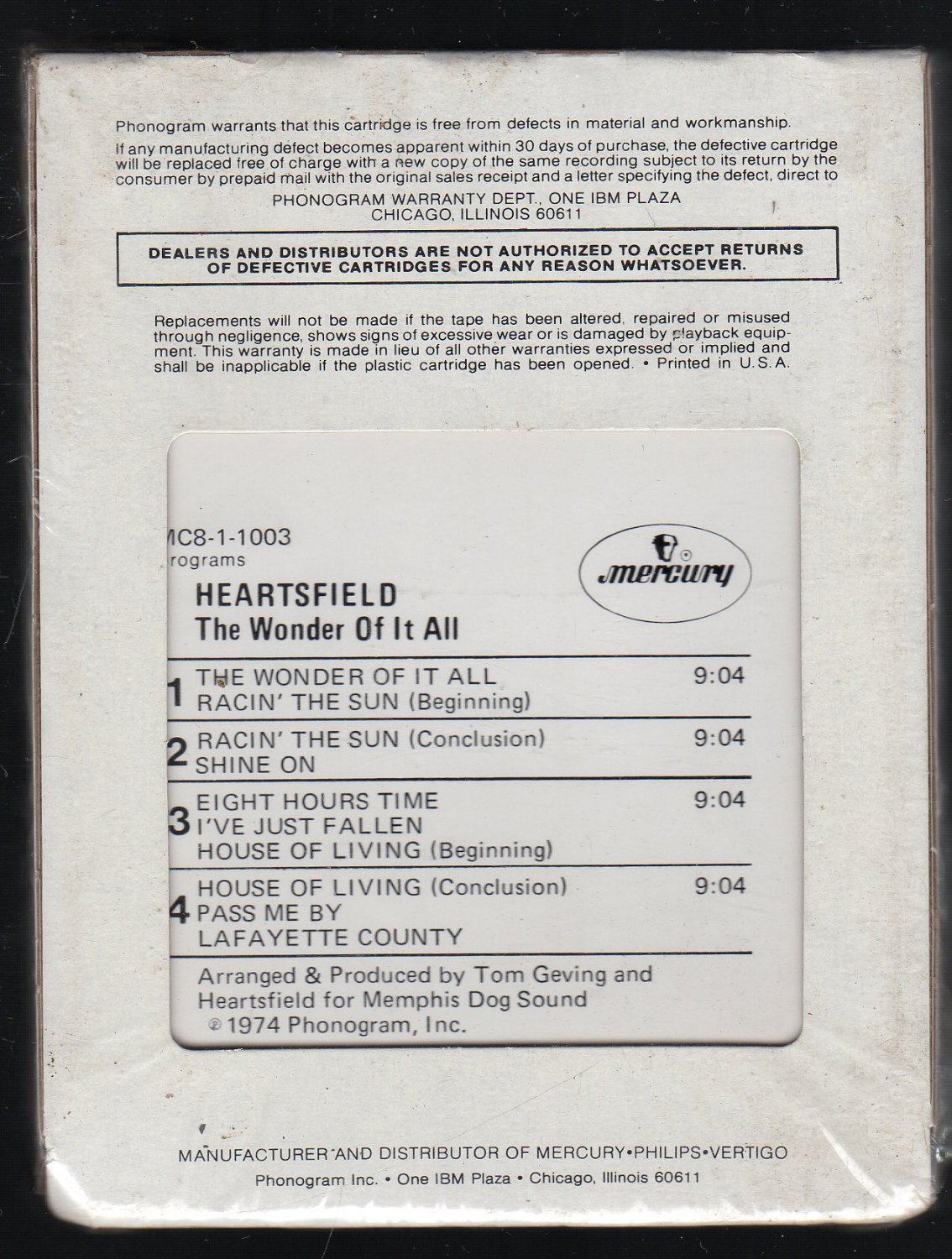 Heartsfield - The Wonder Of It All MERCURY Sealed 8-track tape