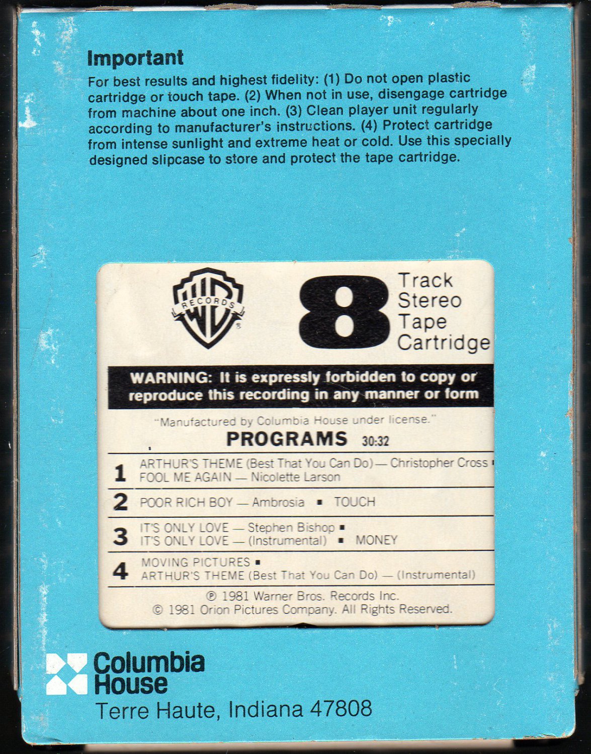 Arthur The Album - Original Motion Picture Soundtrack 1981 CRC 8-track tape