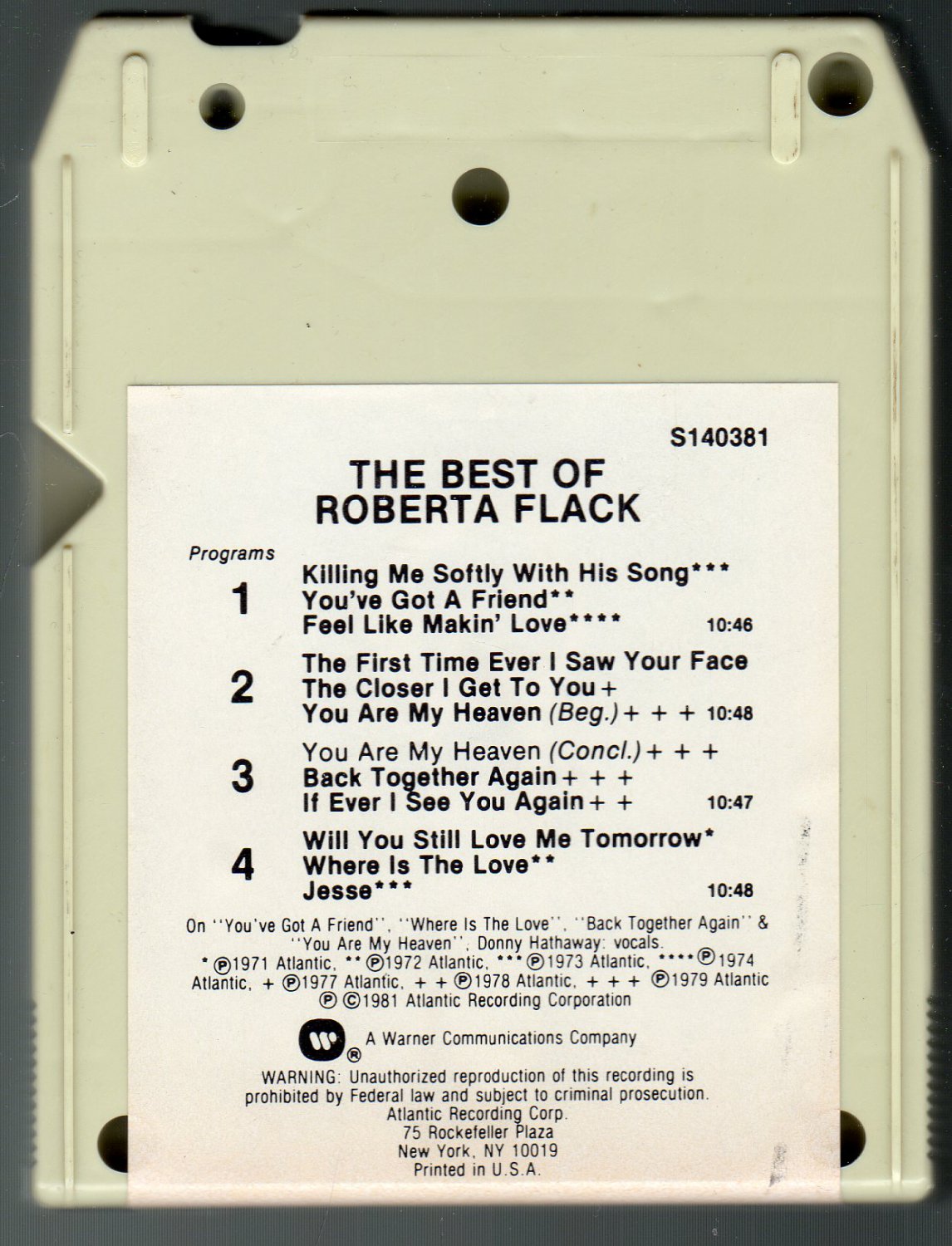 Roberta Flack - The Best Of Roberta Flack 1981 RCA T7 8-track tape