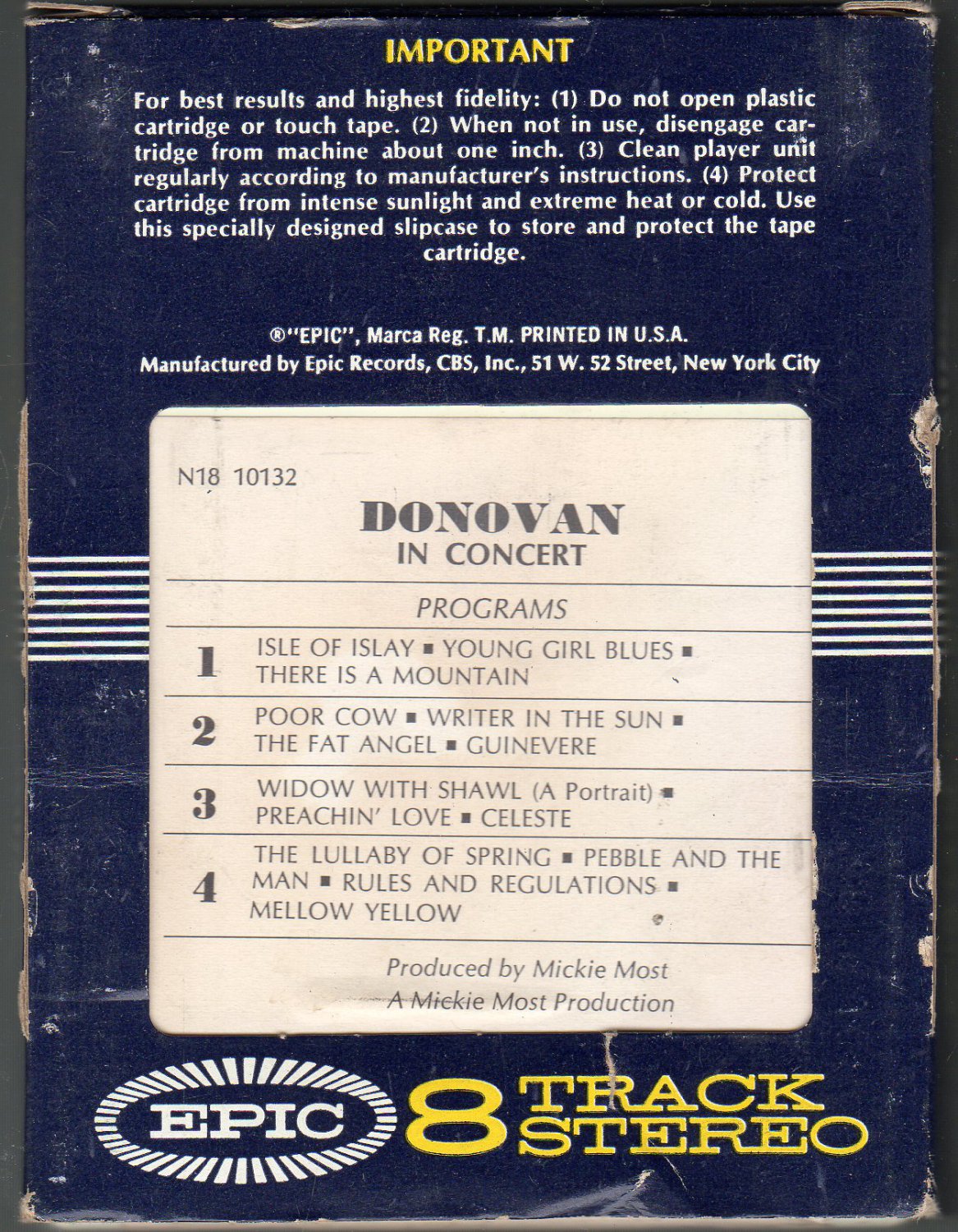 Donovan - In Concert 1968 EPIC AC2 8-track tape