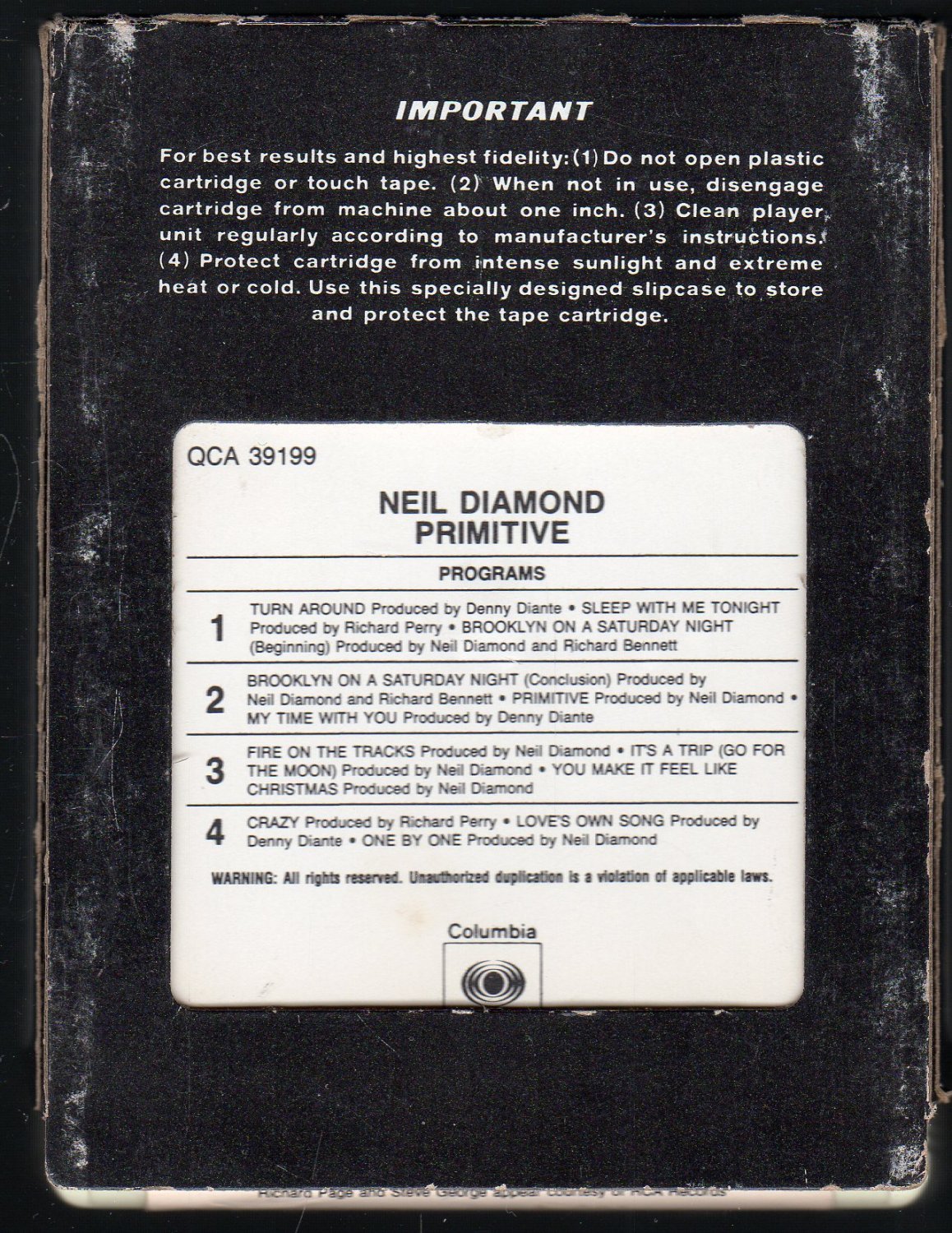 Neil Diamond - Primitive 1984 CRC A45 8-track tape