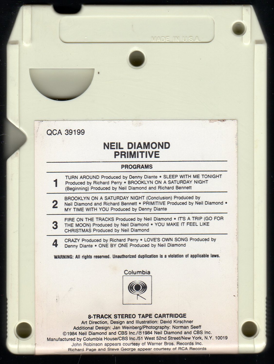 Neil Diamond - Primitive 1984 CRC A45 8-track tape