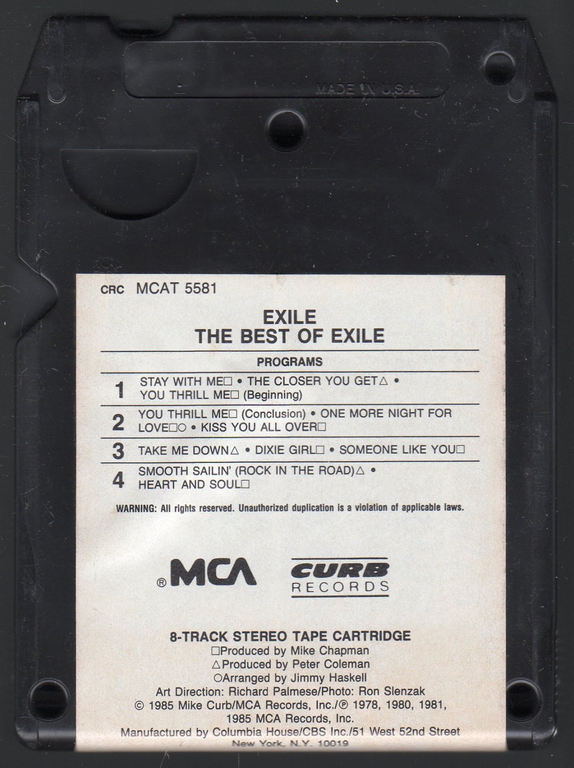 Exile - The Best Of Exile 1985 CRC T7 8-track tape