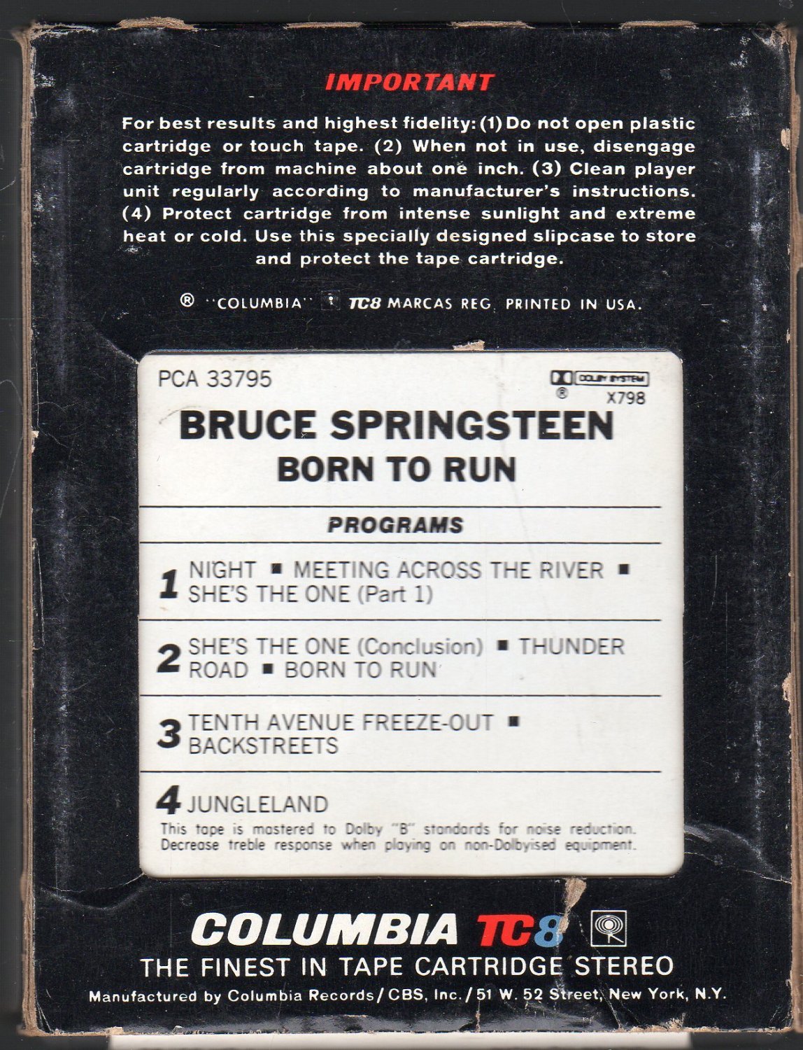 Bruce Springsteen - Born To Run 1975 CBS A17 8-TRACK TAPE