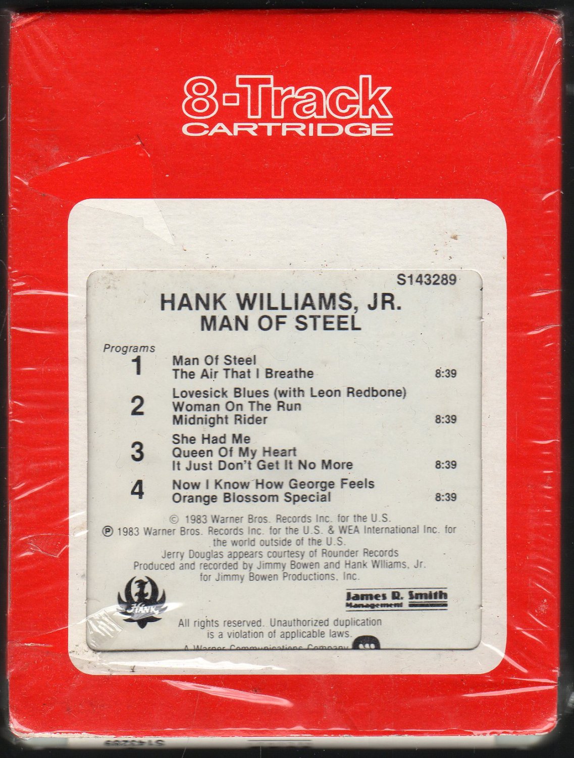 Hank Williams Jr. - Man Of Steel 1983 RCA A17C 8-TRACK TAPE