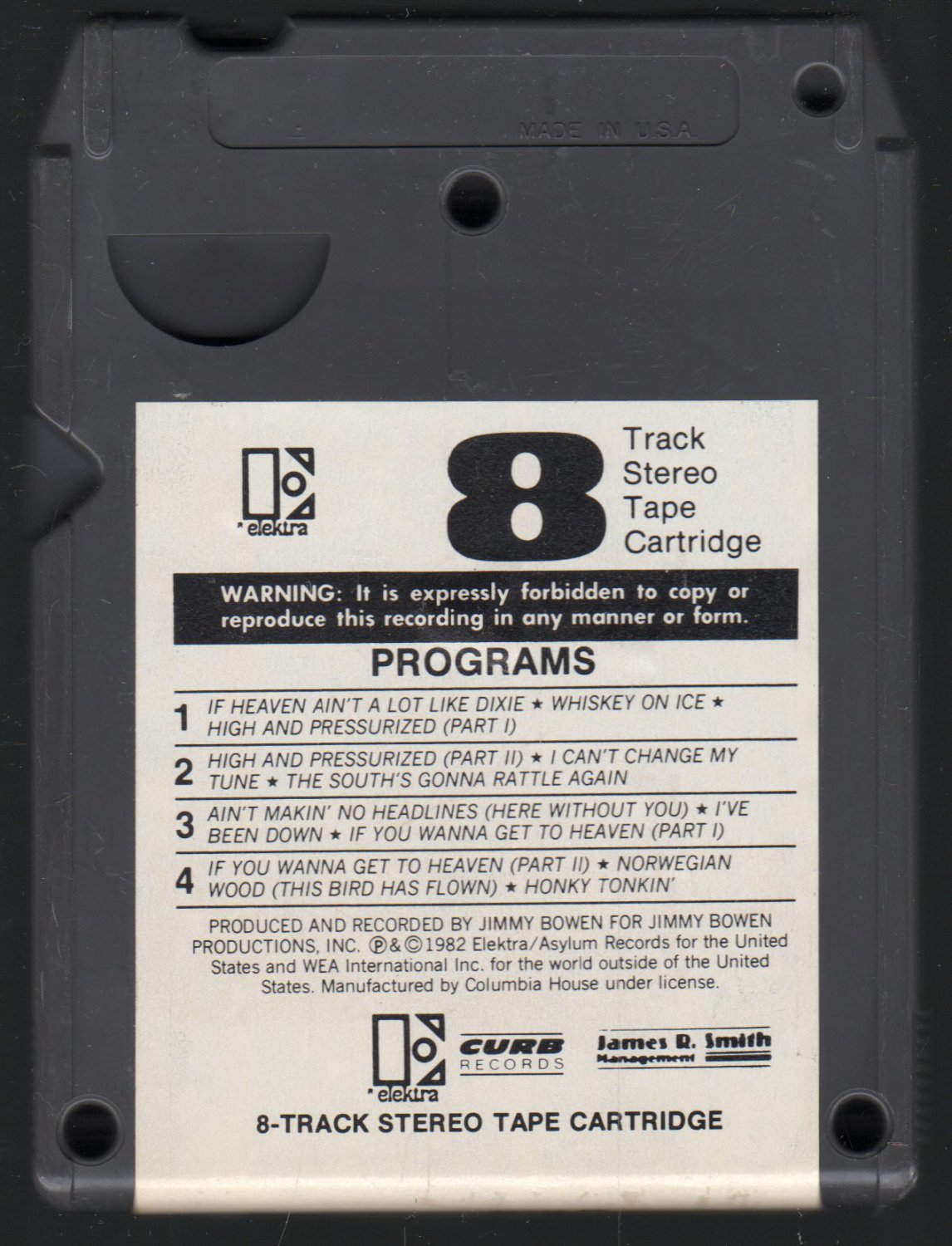 Hank Williams Jr. - High Notes 1982 CRC ELEKTRA A18E 8-TRACK TAPE