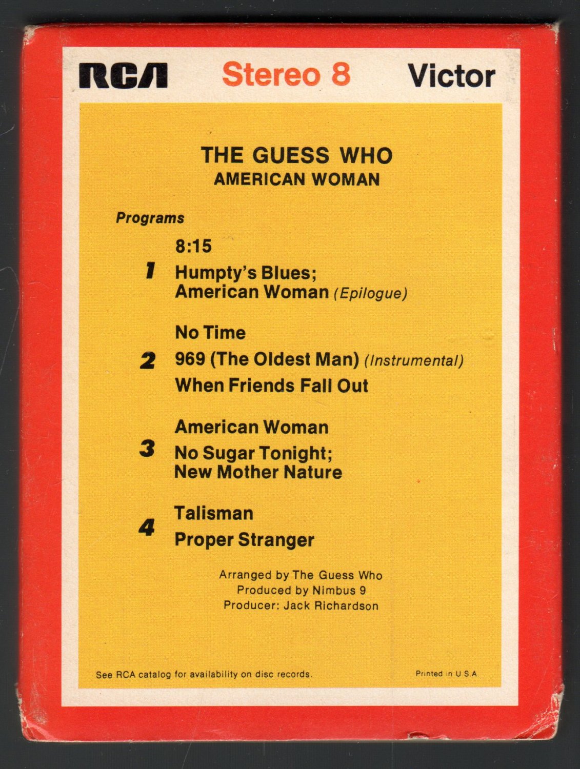 The Guess Who - American Woman 1970 RCA A19A 8-TRACK TAPE