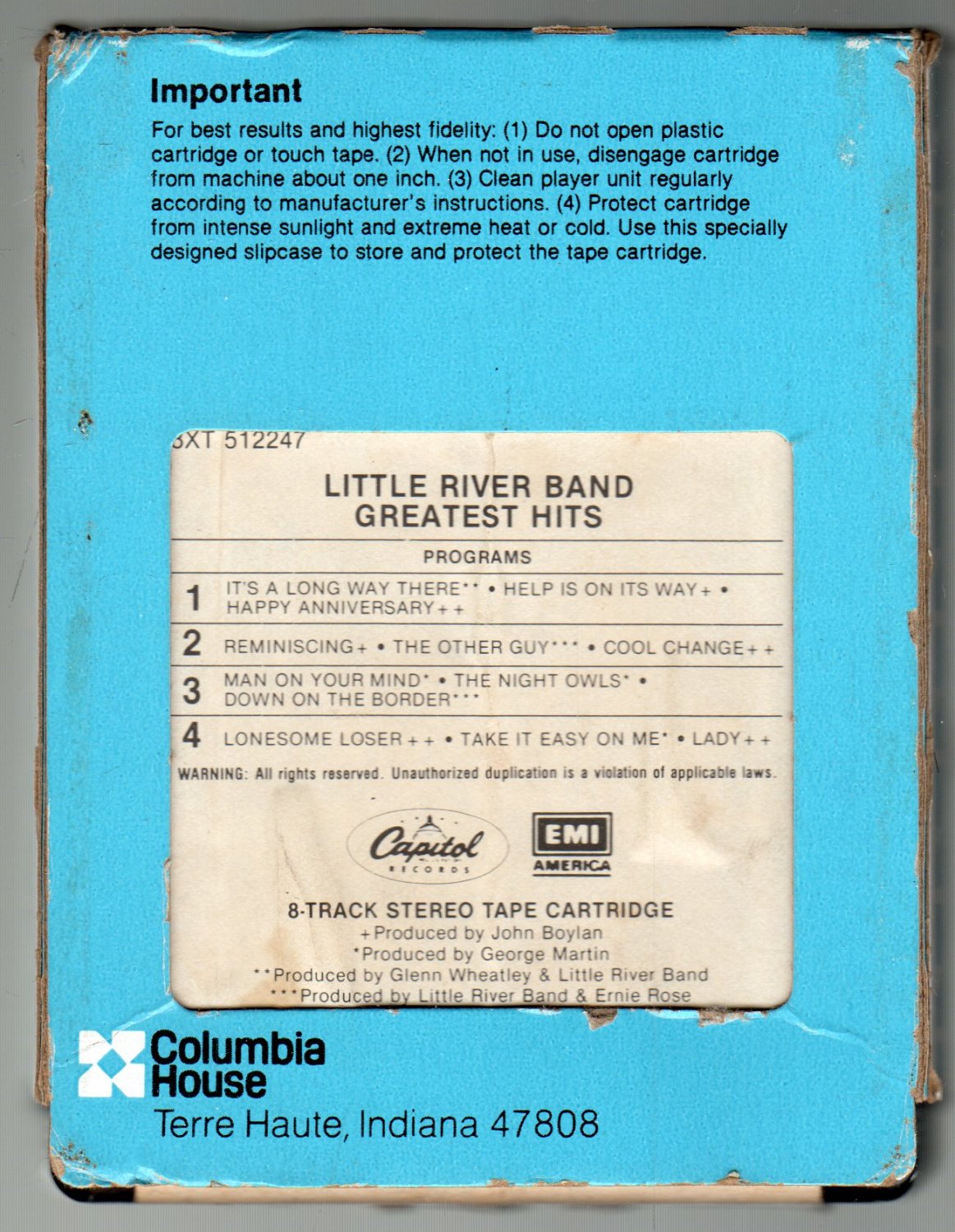Little River Band - Greatest Hits 1982 CRC A21A SOLD 8-TRACK TAPE