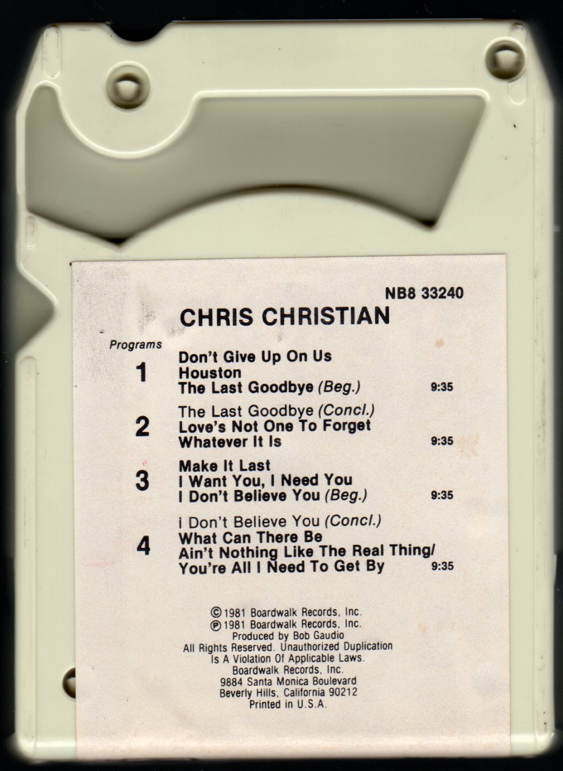 Chris Christian - Chris Christian 1981 RCA BOARWALK A14 8-TRACK TAPE